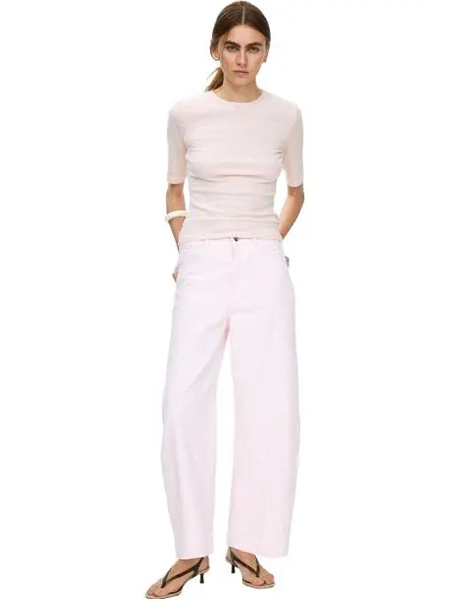 H&m Pointelle Cotton Jersey T-shirt With Picot Trim - Light Pink
