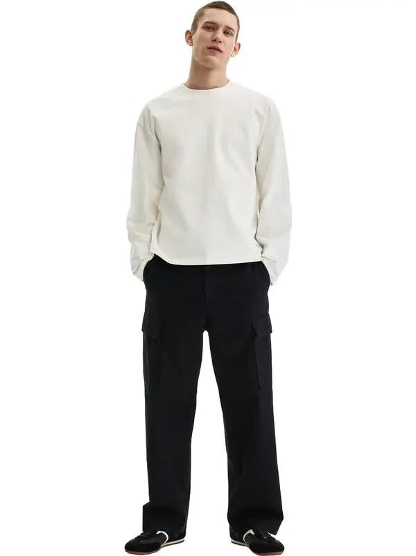 H&m Relaxed Fit Cotton Cargo Trousers - Black