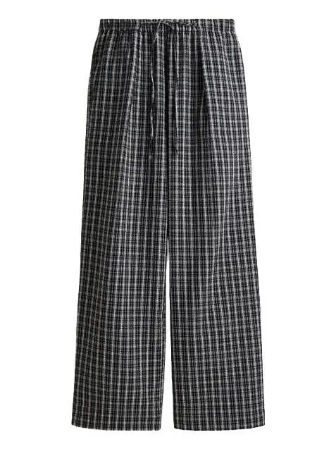 H&m Loose-fit Plaid Pull-on Trousers - Black/checked