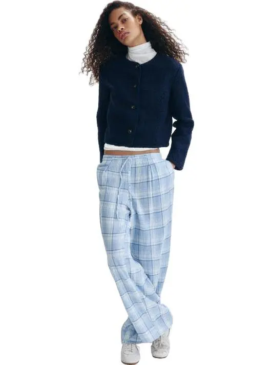 H&m Loose-fit Plaid Pull-on Trousers - Light Blue/plaid