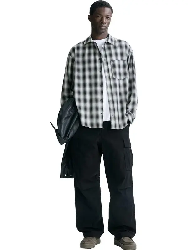 H&m Relaxed Fit Shirt - Dark Gray/checked