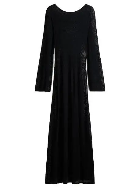 H&m Pointelle-knit Maxi Dress With Trumpet Sleeves - Black
