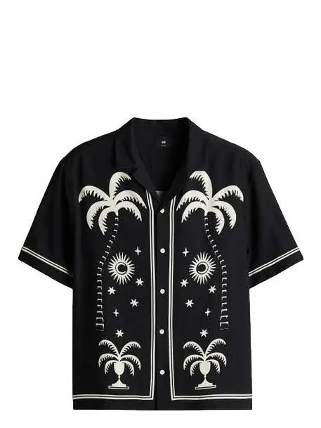 H&m Relaxed Fit Printed Resort Shirt - Black/patterned