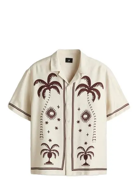 H&m Relaxed Fit Printed Resort Shirt - Light Beige/patterned