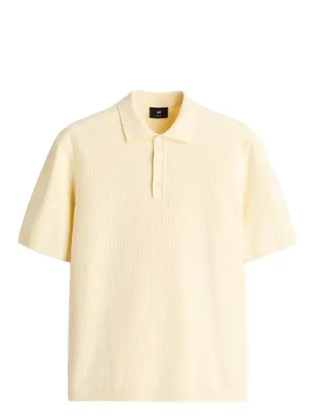 H&m Regular Fit Textured-knit Polo Shirt - Light Yellow