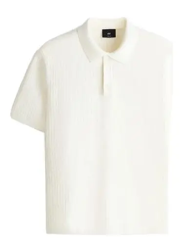 H&m Regular Fit Textured-knit Polo Shirt - White