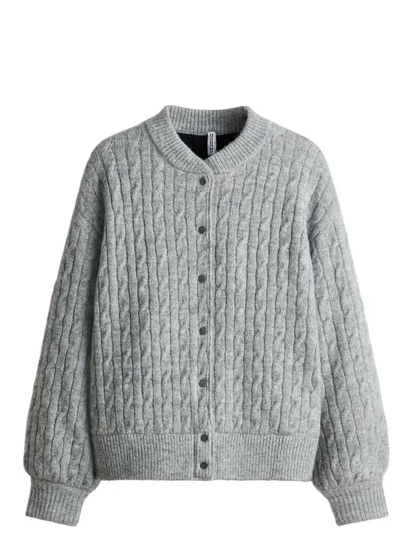 H&m Cable Knit Bomber Jacket With Stand Collar - Light Gray Melange
