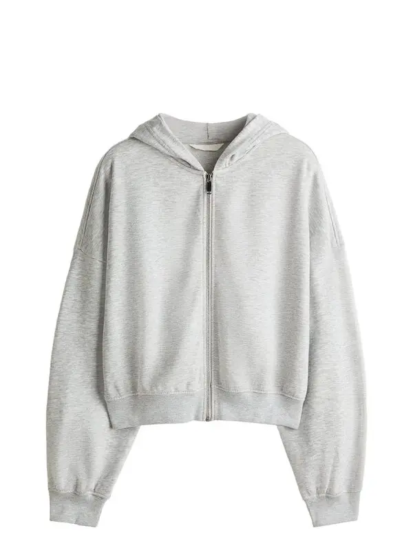 H&m Short Zip-through Hoodie - Light Gray Melange