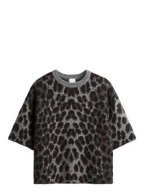 H&m Boxy Jacquard-knit Jumper With Leopard Print - Gray/leopard Print