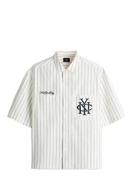 H&m Regular Fit Embroidered-motif Shirt - White/striped