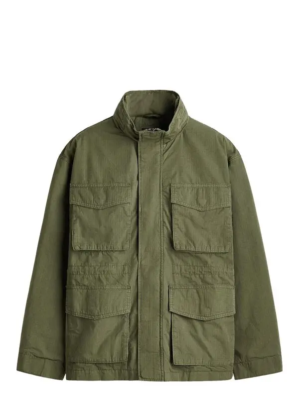 H&m Cargo Jacket With Concealed Hood And Drawstring Waist - Khaki Green