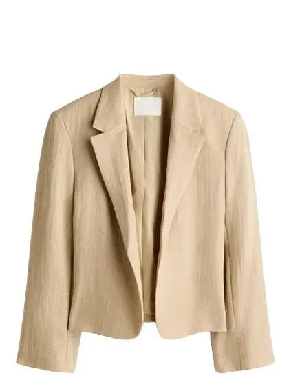 H&m Short Blazer With Notched Lapels - Beige