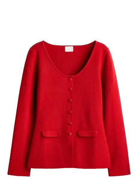 H&m Fitted Rib-knit Cardigan With Scoop Neck - Red