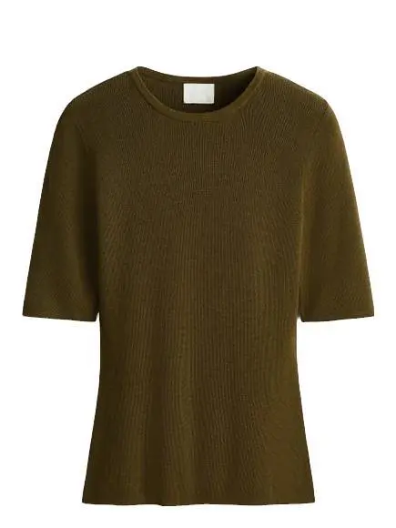 H&m Rib-knit T-shirt With Trim Detail - Dark Khaki Green
