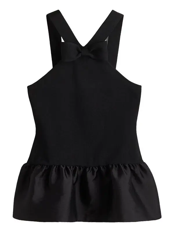 H&m Bow Detail Top With Peplum - Black