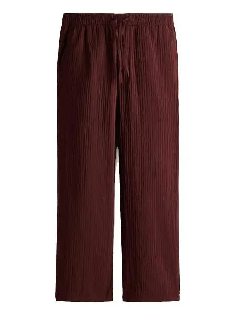 H&m Relaxed Fit Textured Trousers - Burgundy