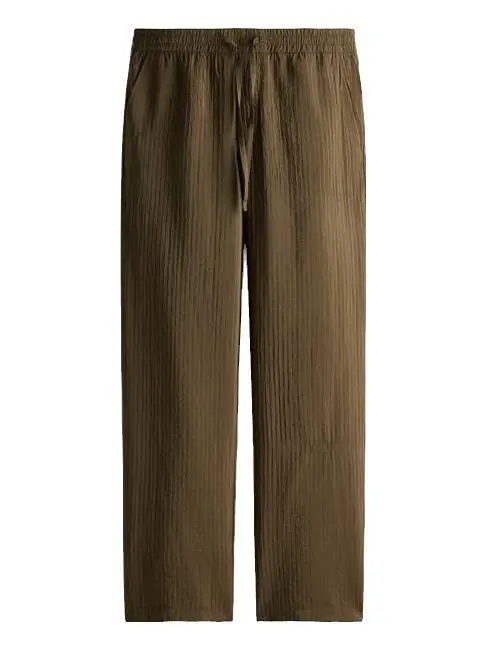 H&m Relaxed Fit Textured Trousers - Khaki Green