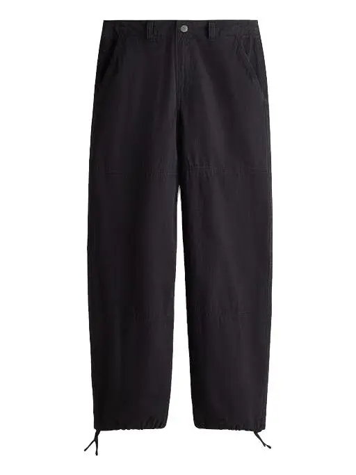 H&m Relaxed Fit Ripstop Trousers With Drawstring Hem - Dark Gray