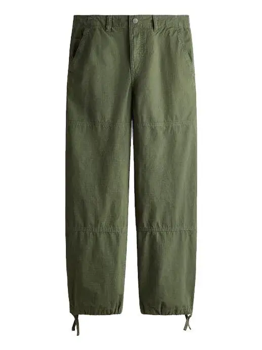 H&m Relaxed Fit Ripstop Trousers With Drawstring Hem - Khaki Green