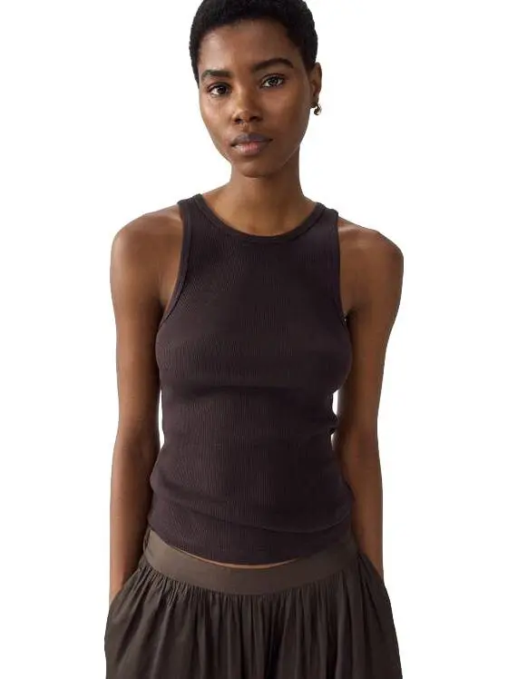 H&m Ribbed Silk-blend Tank Top - Dark Brown