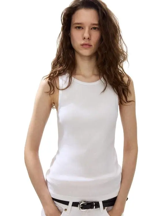 H&m Ribbed Silk-blend Tank Top - White