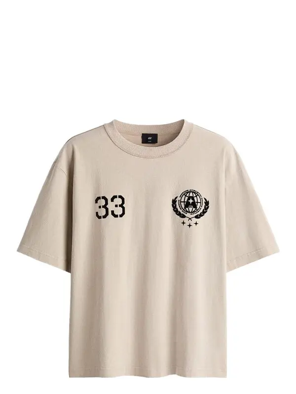 H&m Printed Loose Fit T-shirt - Beige/33