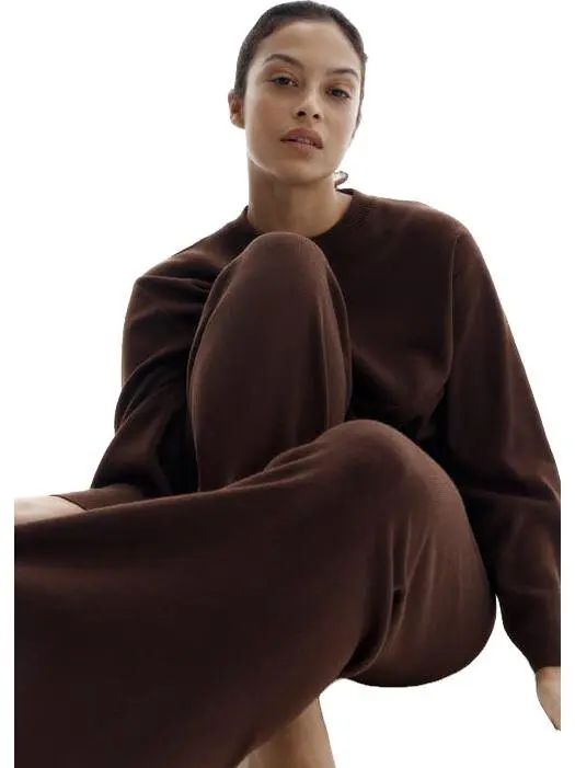 H&m Fine-knit Ribbed Waist Trousers - Dark Brown