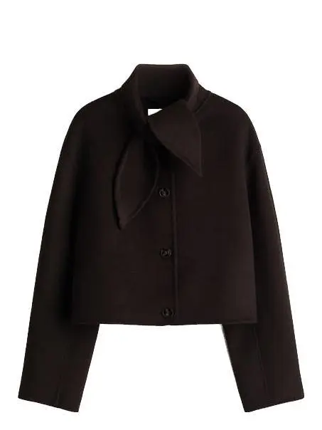 H&m Handmade Wool-blend Jacket With Scarf Collar - Dark Brown