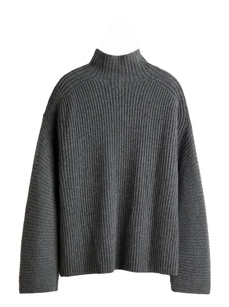 H&m Rib-knit Wool-blend Turtleneck Jumper - Dark Gray