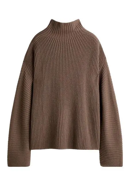 H&m Rib-knit Wool-blend Turtleneck Jumper - Dark Taupe