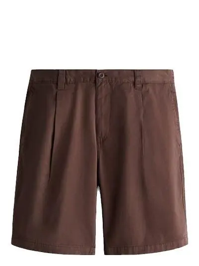 H&m Relaxed Fit Cotton Chino Shorts With Pleats - Dark Brown