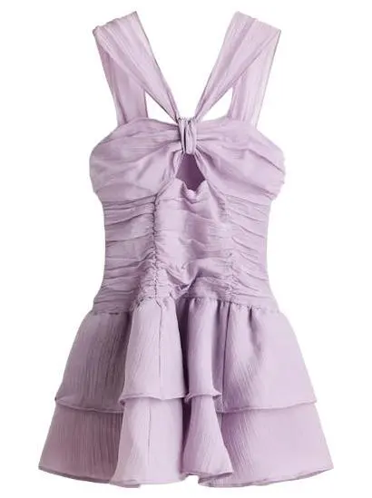 H&m Ruched Flared Skirt Sweetheart Neckline Dress - Light Purple