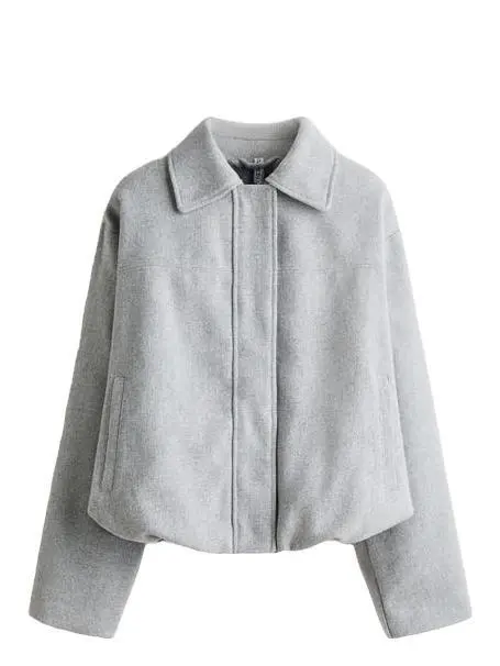H&m Collared Zip-up Bomber Jacket - Gray