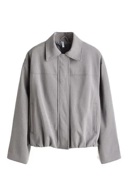 H&m Collared Zip-up Bomber Jacket - Light Gray/pinstriped