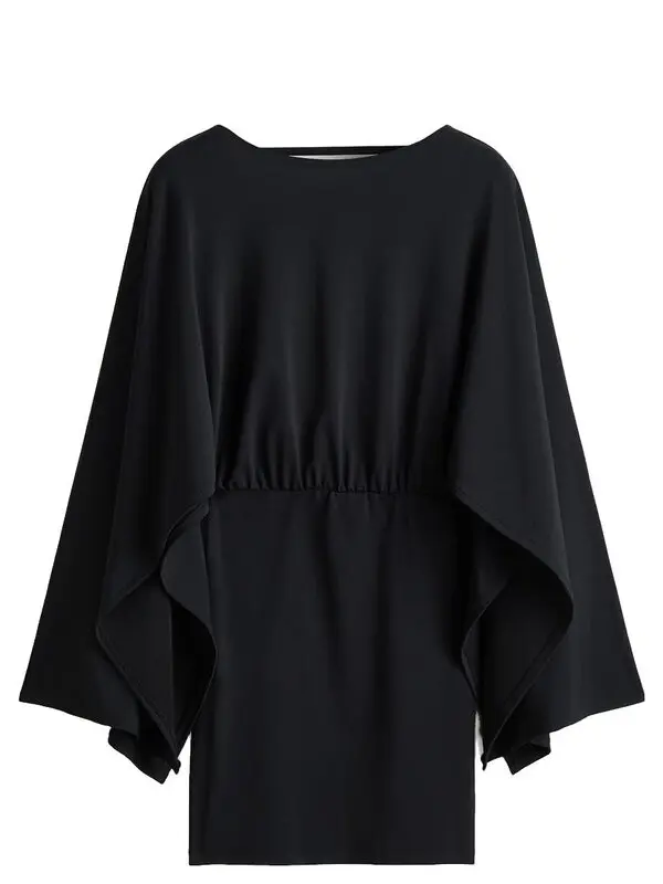 H&m Fine-knit Cape-sleeved Dress - Black