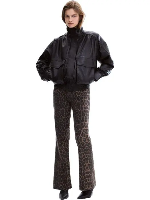 H&m Flared High Rise Jeans - Brown/leopard Print