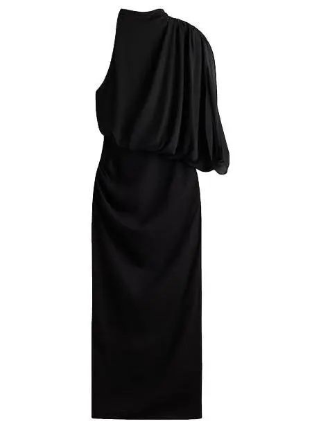 H&m Draped One-shoulder Maxi Dress - Black