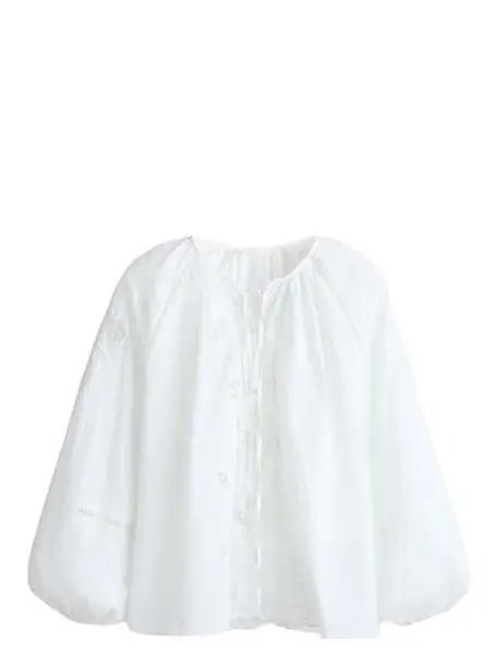 H&m Broderie Anglaise Cotton Blouse - White