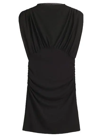 H&m Draped Mini Dress With Stand Collar - Black