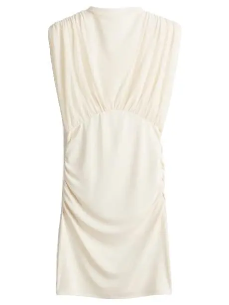 H&m Draped Mini Dress With Stand Collar - Cream