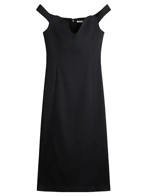 H&m Fitted Off-the-shoulder Midi Dress With Sweetheart Neckline - Black
