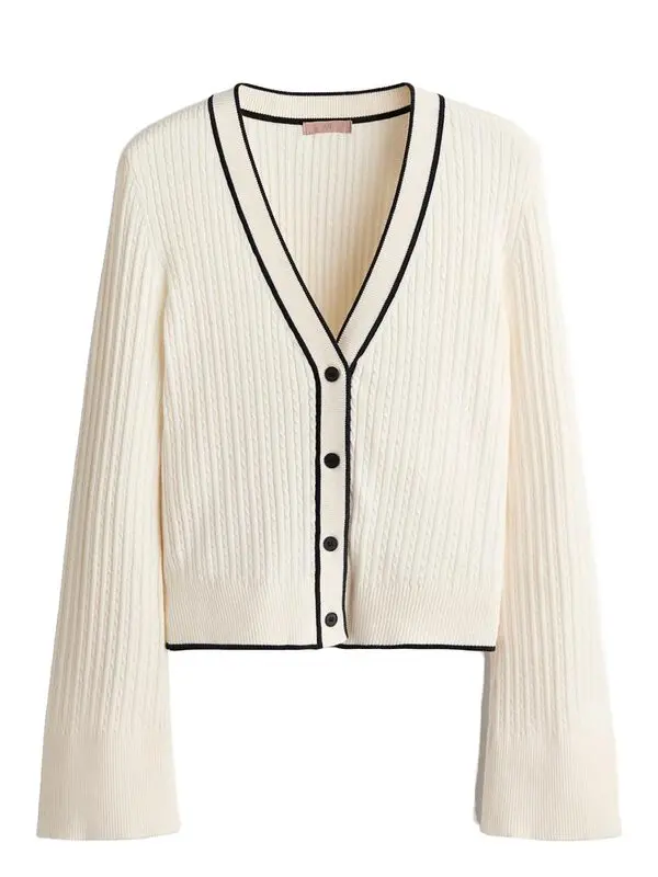H&m Cable-knit Cardigan With Flared Sleeves - Cream