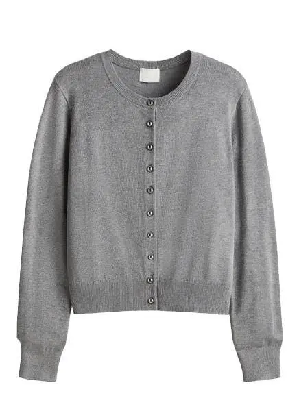 H&m Knitted Cardigan With Gold-coloured Buttons - Gray Melange