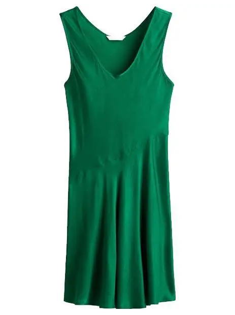 H&m Flared Satin Mini Dress With Diagonal Seam - Green