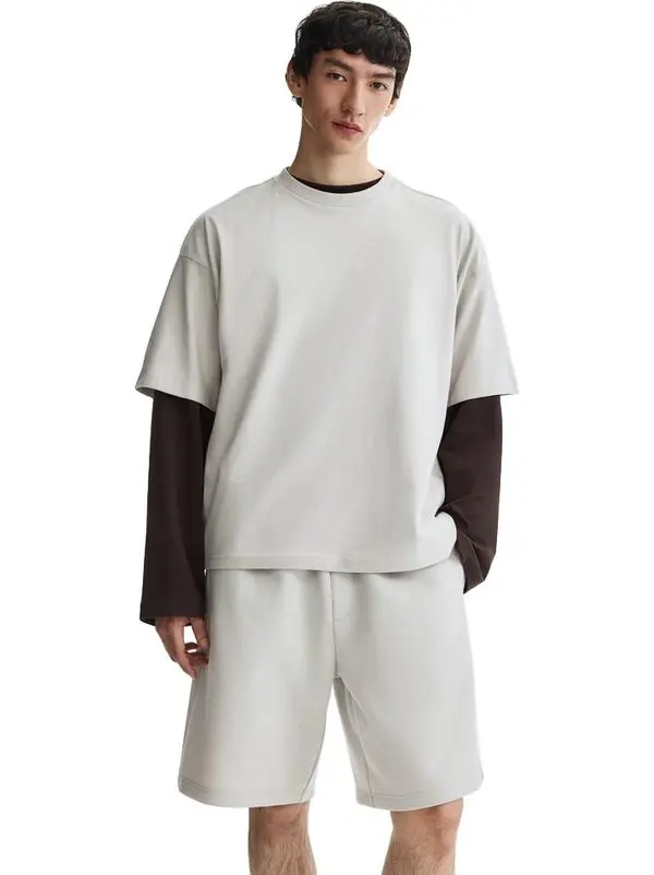 H&m Relaxed Fit Interlock Knee-length Shorts - Light Gray