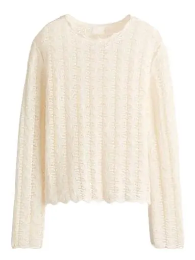 H&m Pointelle Knit Jumper With Scalloped Trims - Cream