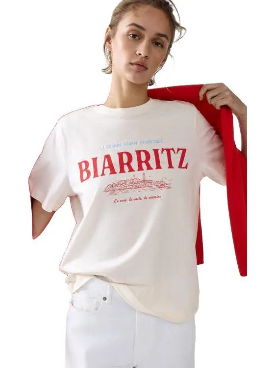 H&m Printed Cotton Jersey T-shirt - Cream/biarritz