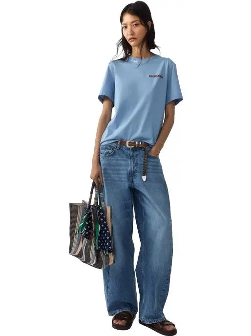 H&m Printed Cotton Jersey T-shirt - Light Dusty Blue/california