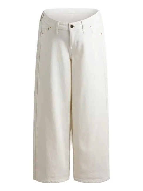 H&m Mama Wide Low Waist Ankle Jeans - White