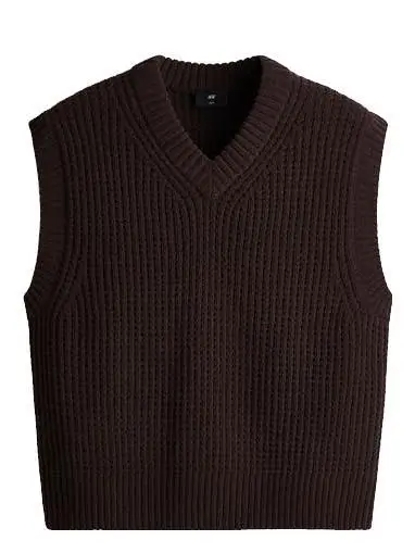 H&m Regular Fit V-neck Sweater Vest - Dark Brown